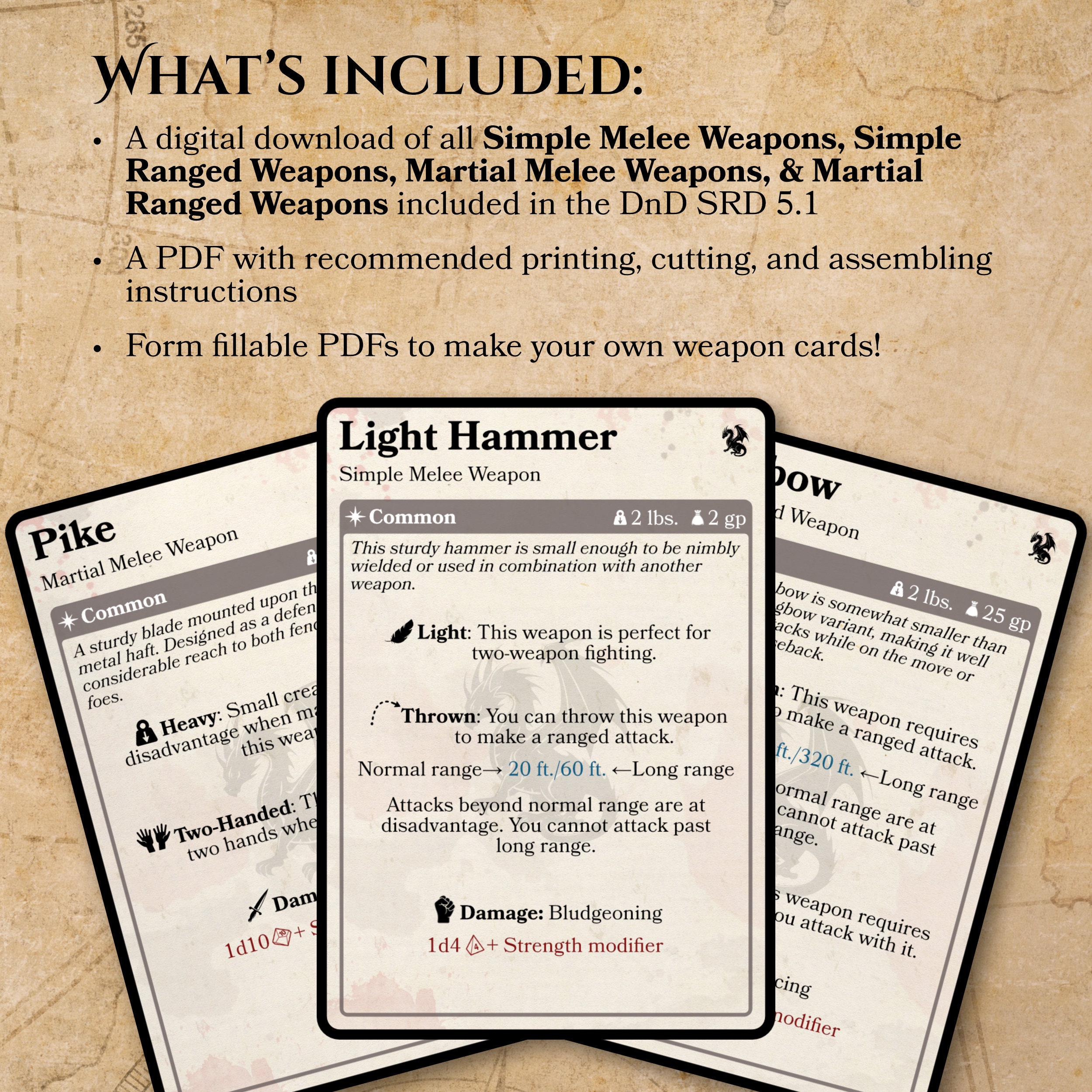 Dnd 5e Weapon Card Pack - Digital Download | D&D Weapon Cards, Dnd Item ...