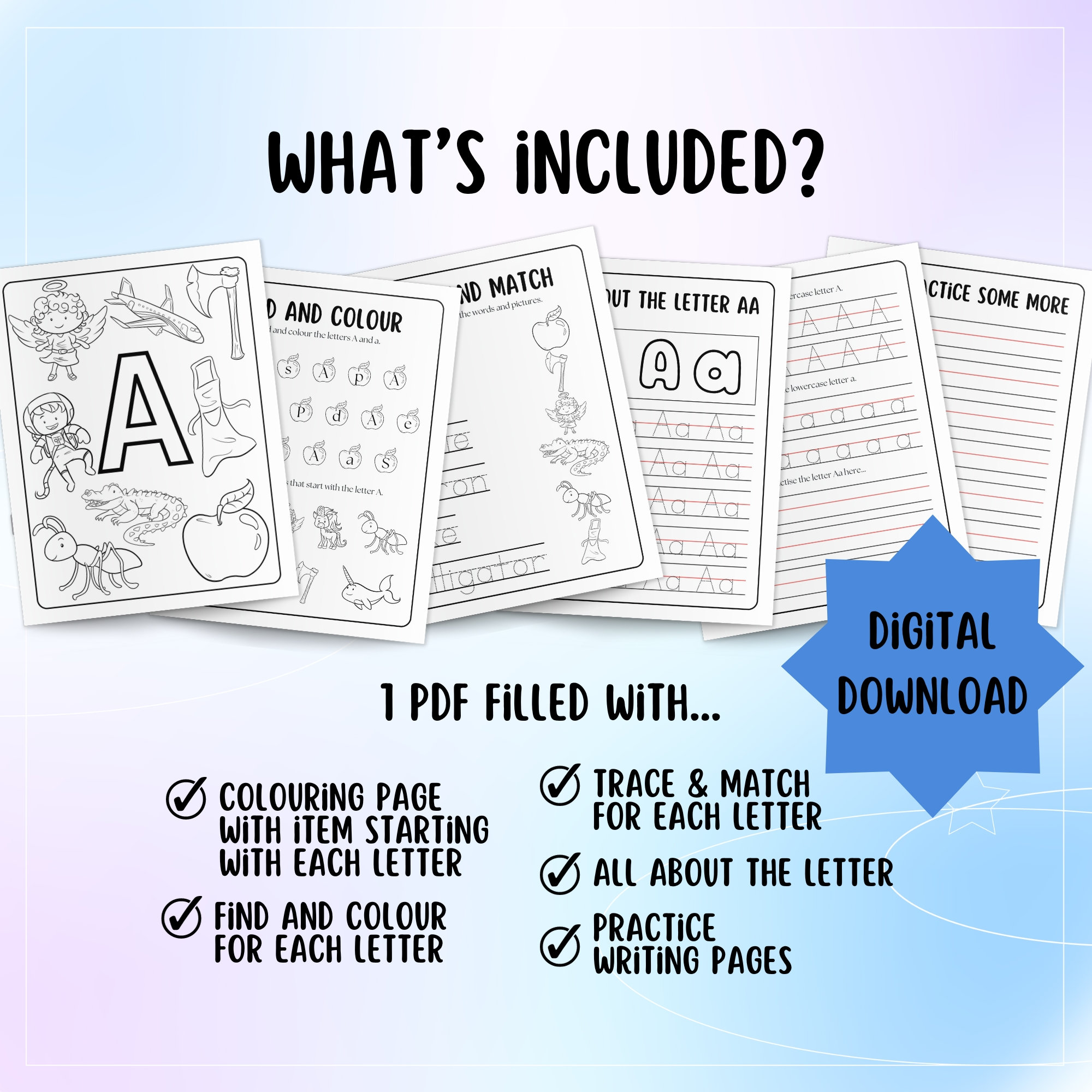 Learn the Alphabet Workbook, Alphabet Worksheet, ABC Tracing Worksheet ...