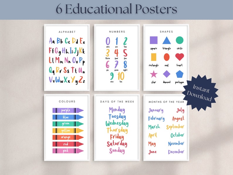 Educational Posters Set of 6 Homeschool Printables Classroom Printables ...