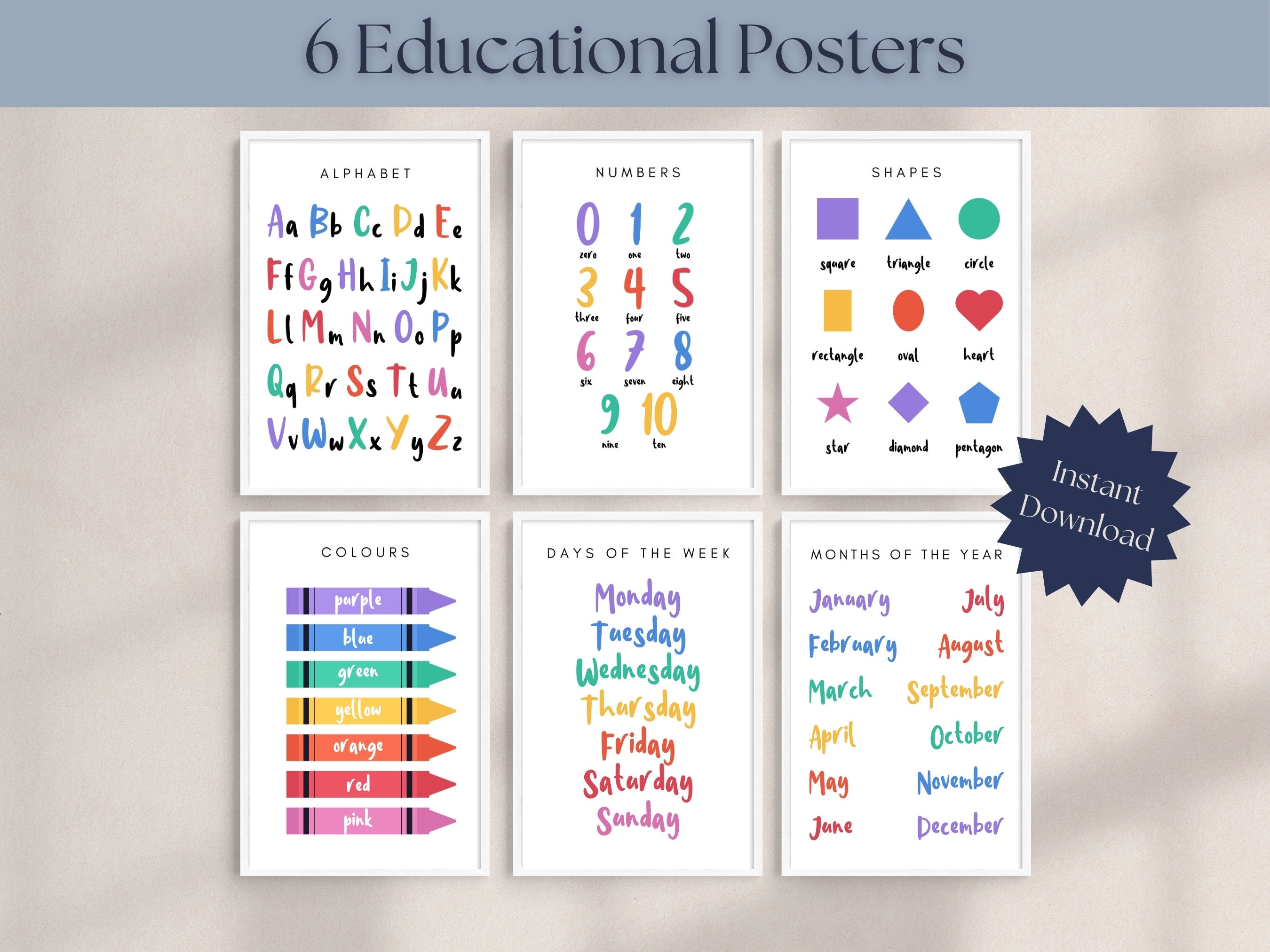 Educational Posters Set of 6 Homeschool Printables Classroom Printables ...