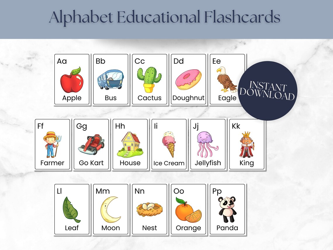 Alphabet Flash Card A-Z Flashcards Printables Toddler Flashcards ...
