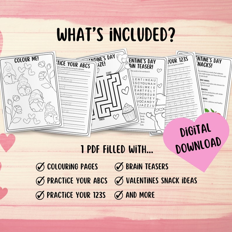 Printable Valentine's Day Workbook: ABC 123 Activity Pack (digital ...