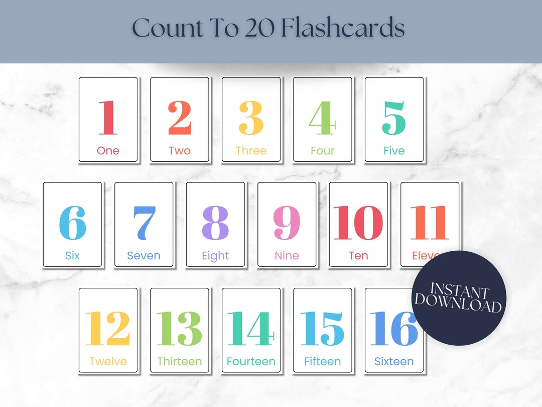 Count to 20 Flash Cards 1-20 Flashcard Printables Toddler Flashcards ...