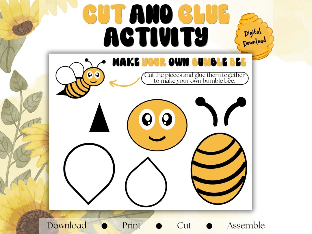 Bee Cut and Glue Craft for Kids Indoor Activity Fine Motor Skills ...