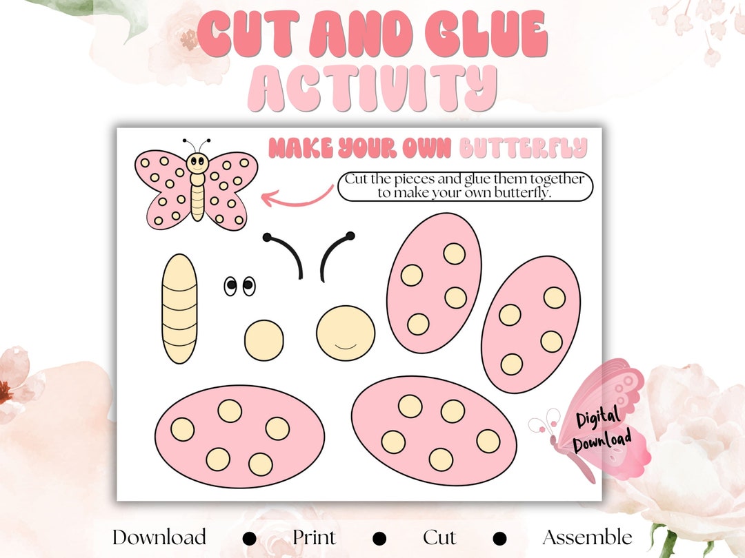 Butterfly Cut and Glue Craft for Kids Indoor Activity Fine Motor Skills ...