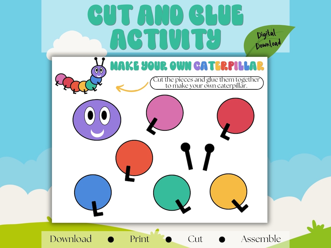 Caterpillar Cut and Glue Craft for Kids Indoor Activity Fine Motor ...