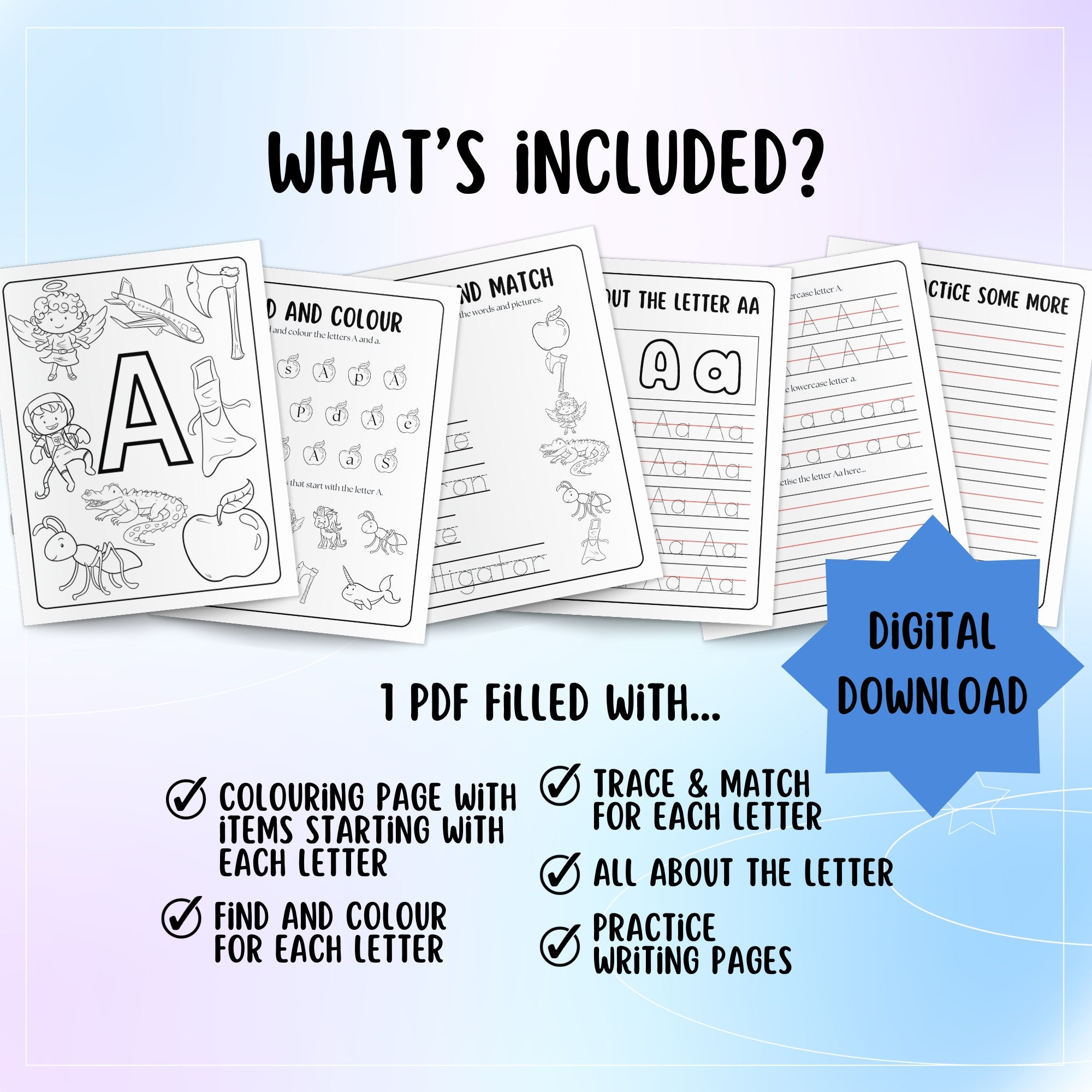 Learn the Alphabet Workbook, Alphabet Worksheet, ABC Tracing Worksheet ...