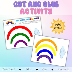 Rainbow Cut and Glue Craft for Kids Indoor Activity Fine Motor Skills ...