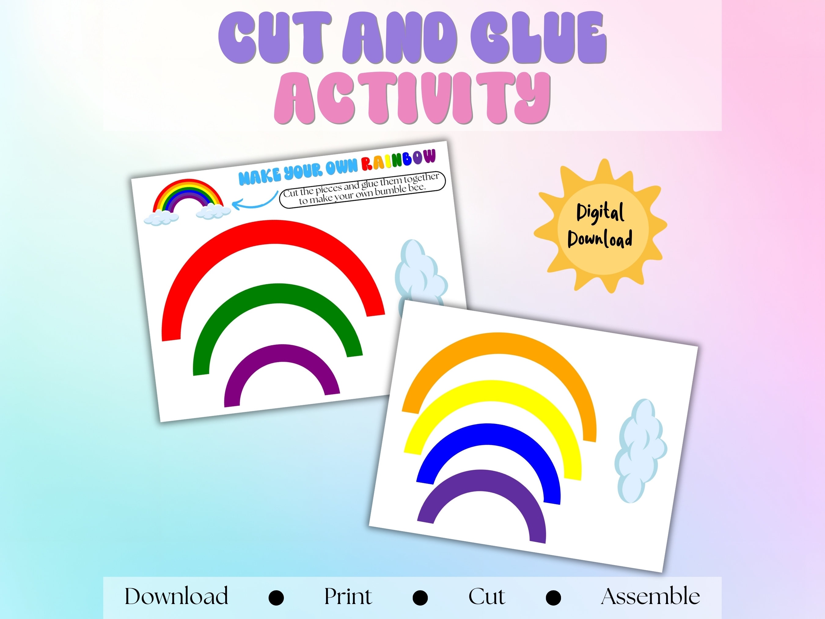 Rainbow Cut and Glue Craft for Kids Indoor Activity Fine Motor Skills ...