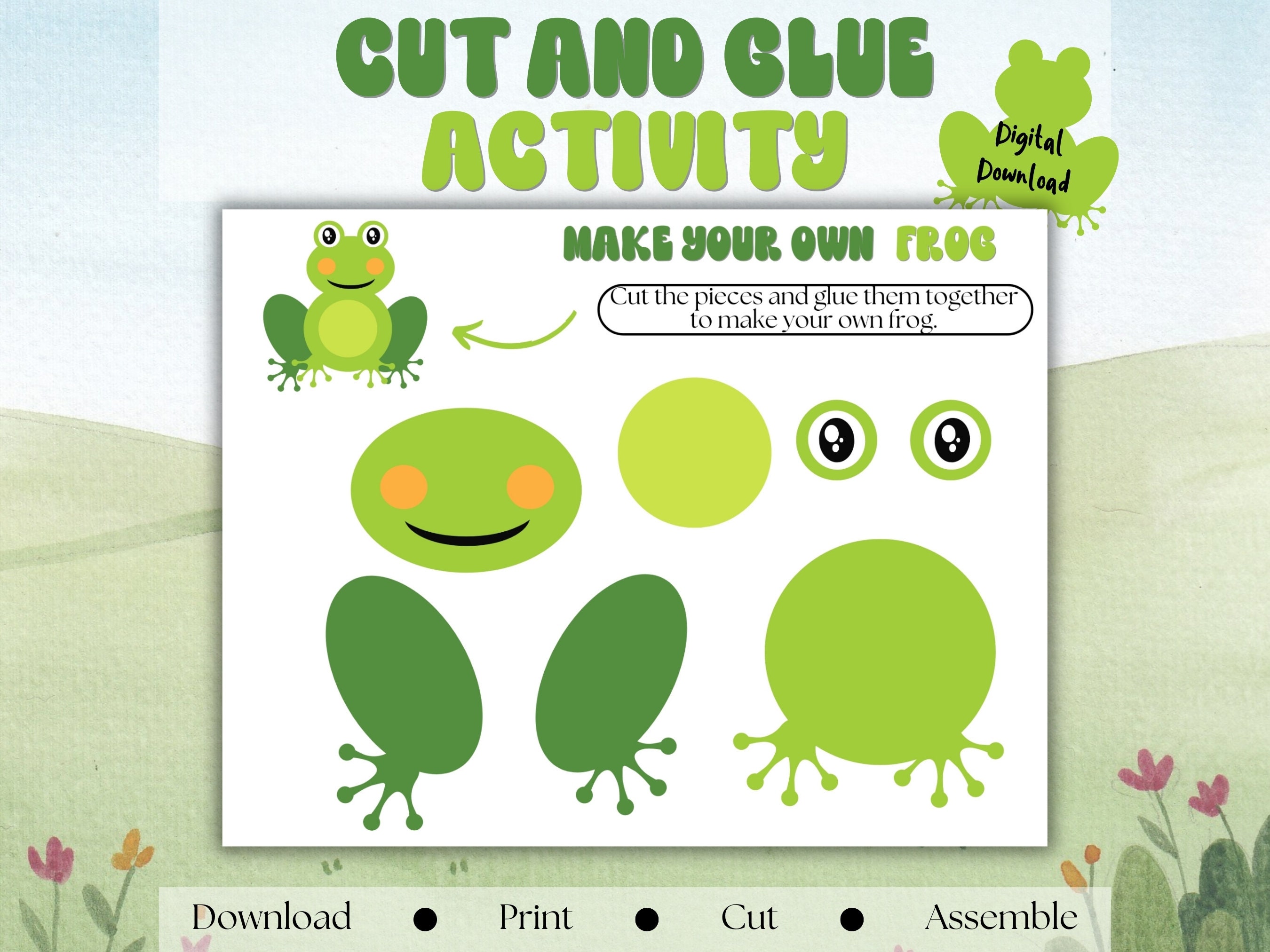 Frog Cut and Glue Craft for Kids Indoor Activity Fine Motor Skills ...