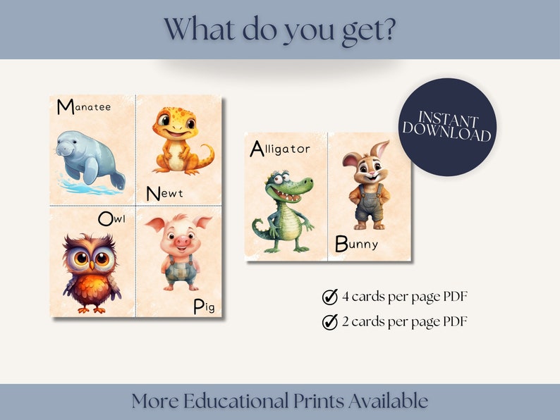Animal Alphabet Flash Cards A-Z Flashcard Printables Toddler Flashcards ...