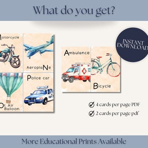 Transportation Alphabet Flash Cards A-Z Flashcard Printables Toddler ...