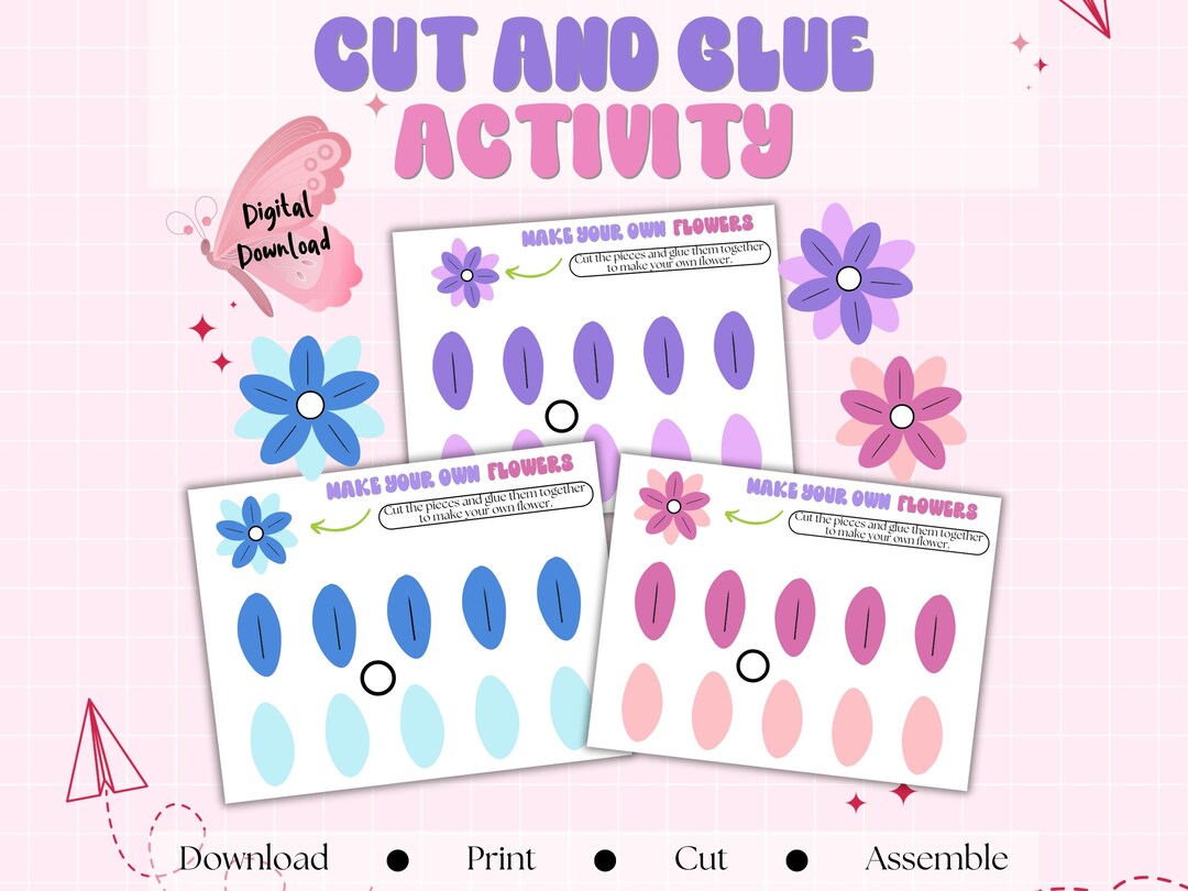 Flower Cut and Glue Craft for Kids Indoor Activity Fine Motor Skills ...