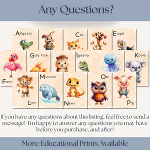 Animal Alphabet Flash Cards A-Z Flashcard Printables Toddler Flashcards ...