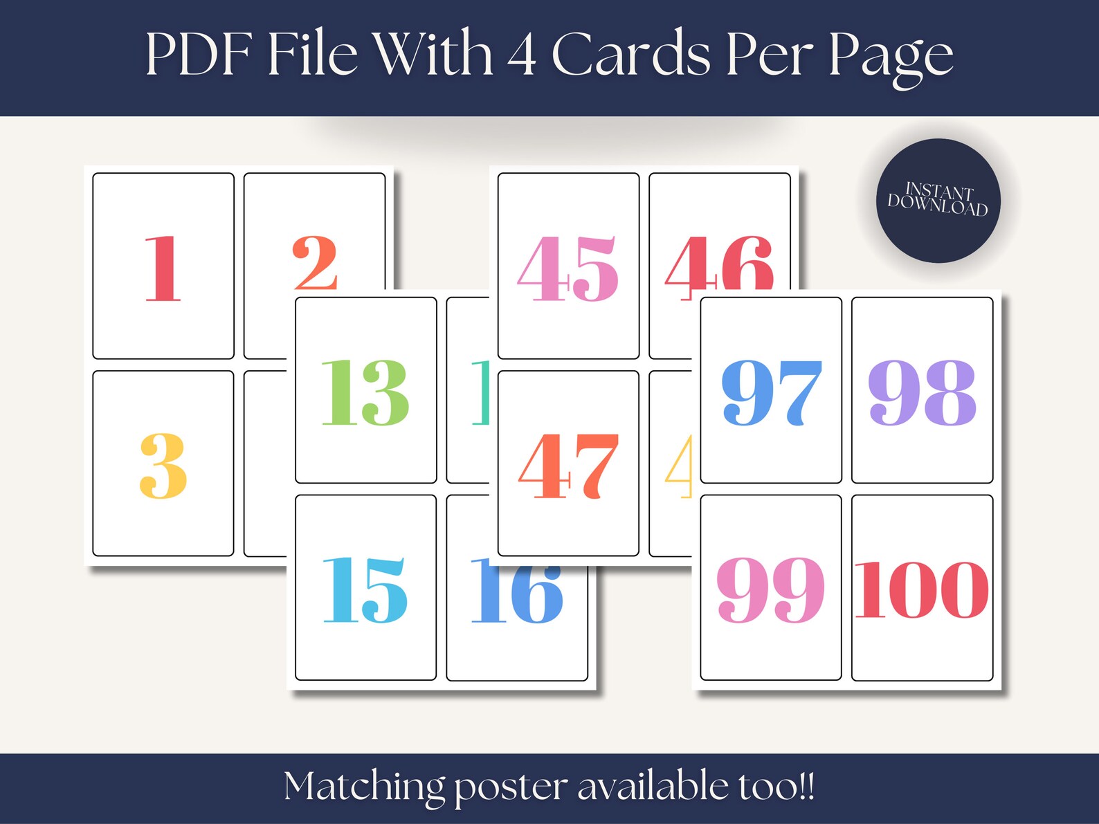 Numbers 1-100 Flash Cards Printables Toddler Cards Educational - Etsy UK
