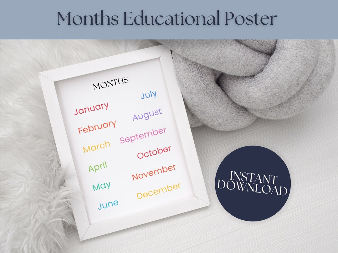 Months of the Year Educational Poster Printable Montessori Learning ...