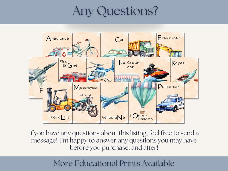 Transportation Alphabet Flash Cards A-Z Flashcard Printables Toddler ...