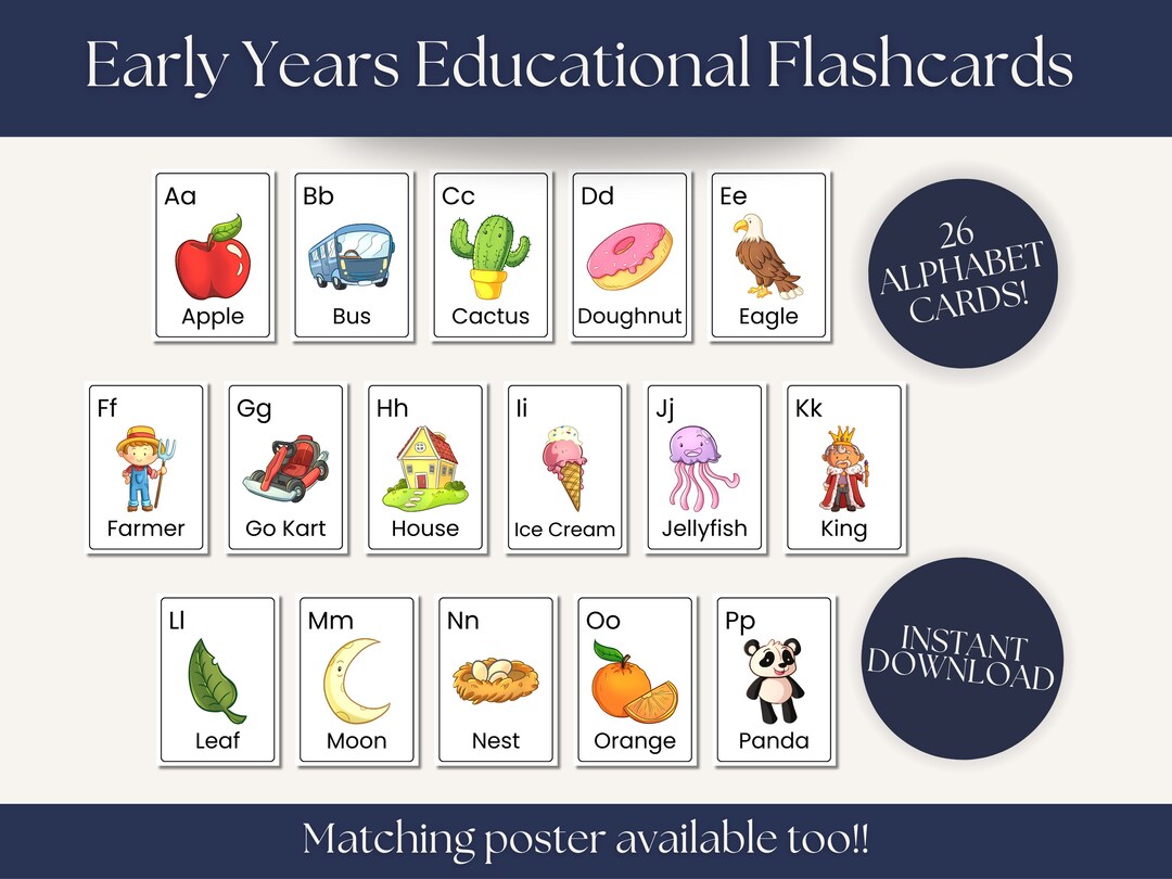 Alphabet Flash Card A-Z Flashcards Printables Toddler - Etsy