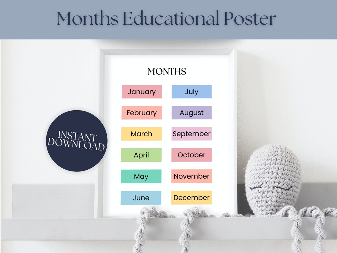 Months of the Year Educational Poster Printable Montessori Learning ...