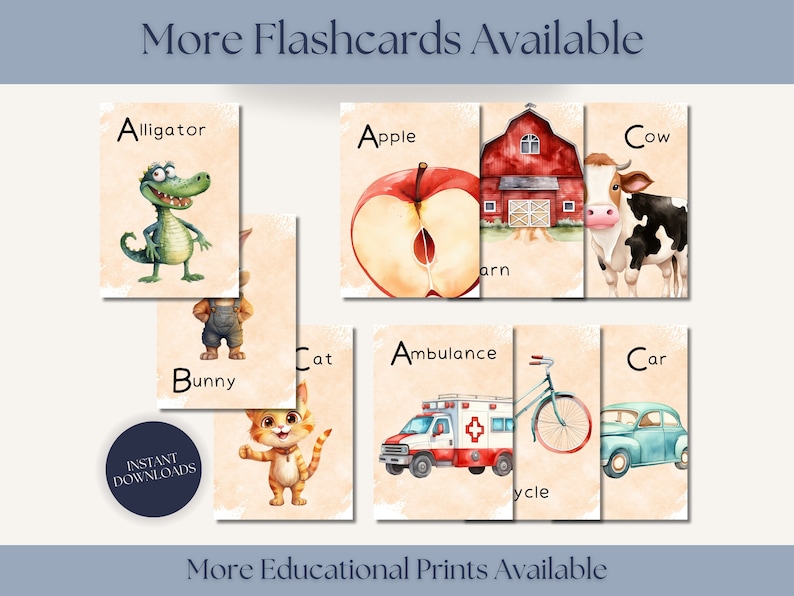 Animal Alphabet Flash Cards A-Z Flashcard Printables Toddler Flashcards ...
