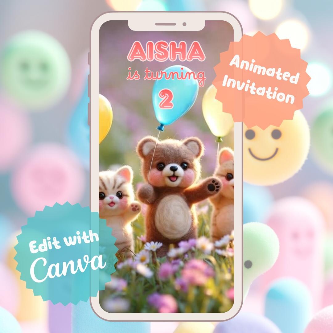 Convite de aniversário infantil animado e editável para Canva | Convite ...