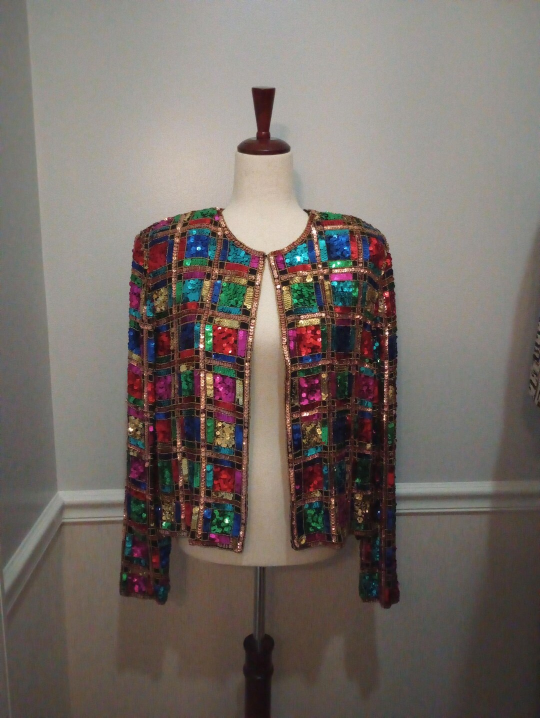 Sequin Evening Jacket Color Block Multicolor Silk Cocktail Party ...
