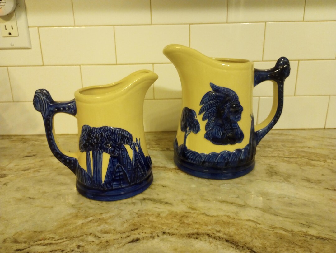 Sleepy Eye Ceramic Pitchers Pair Southwestern Collectible Indian Chief ...