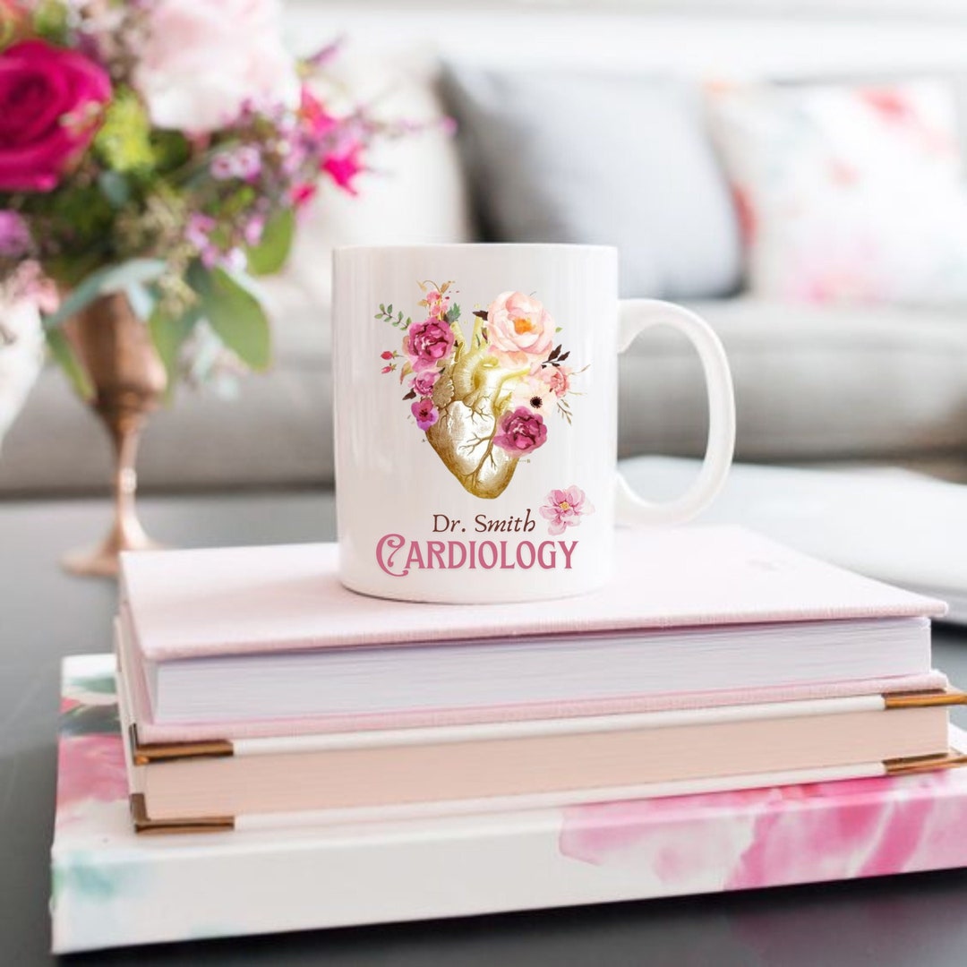 Personalized Heart Anatomy Floral Mug, Personalized Doctor Mug, Doctor ...