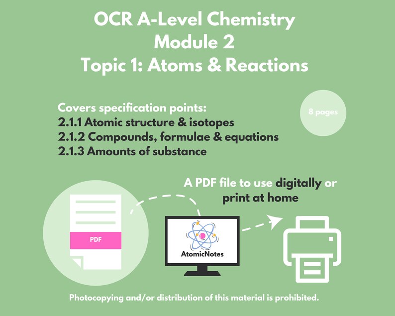 OCR A Level Chemistry Module 2 Topic 1: Atoms & Reactions Notes by ...