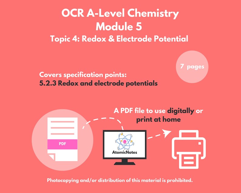 OCR A Level Chemistry Module 5 Topic 4: Redox & Electrode Potential ...