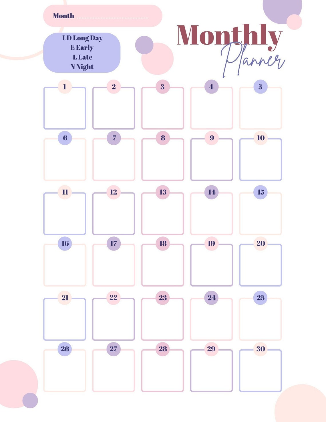 Nursing Monthly Shift Planner, Rota Planner, Printable Monthly Rota - Etsy