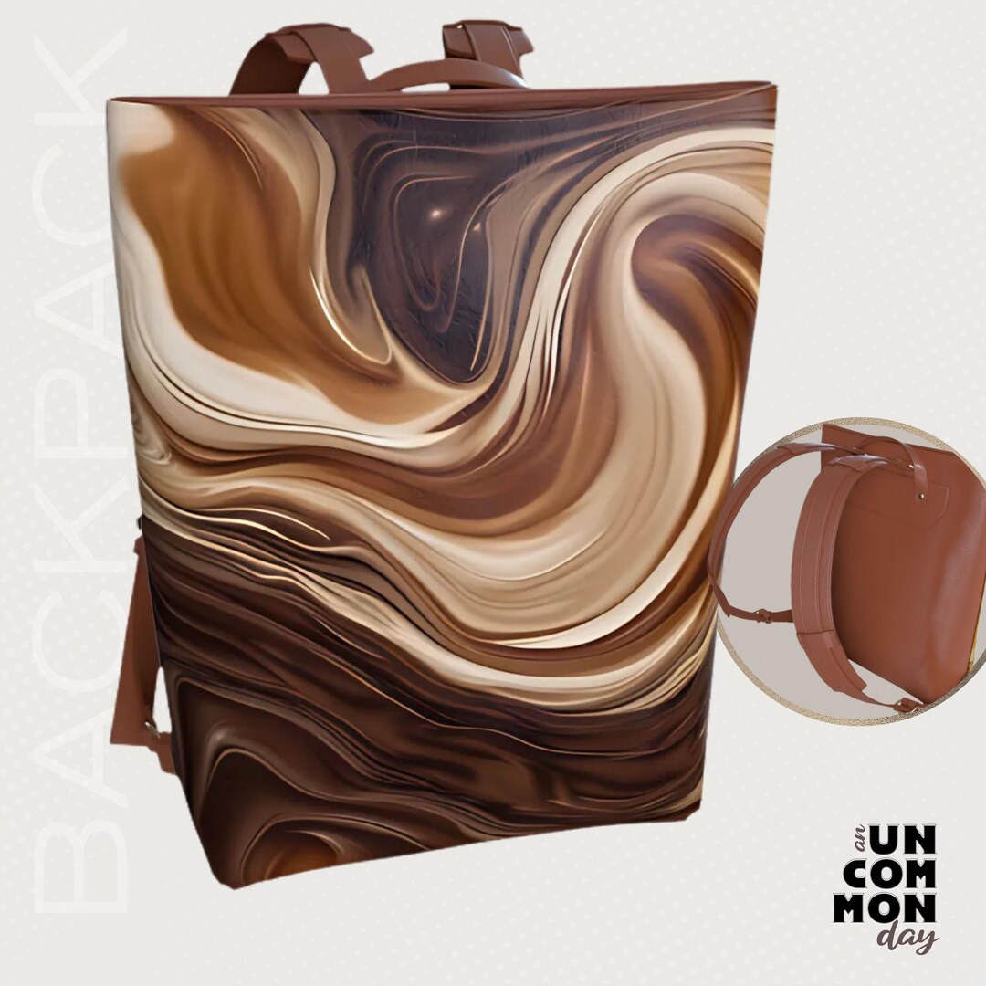 Chocolate Caramel Swirl Vegan Leather Backpack: Boho Style Bag - Etsy