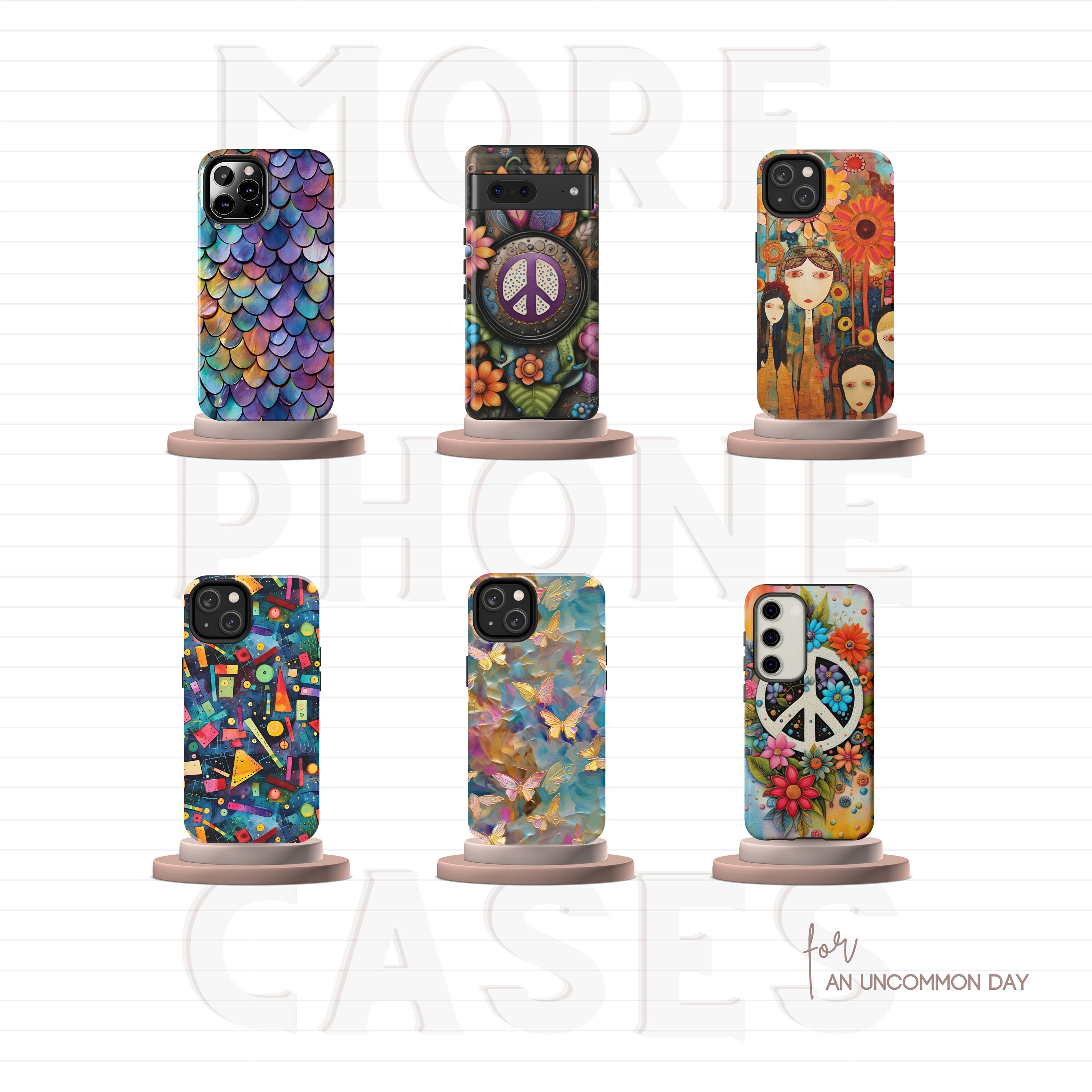 Abstract Phone Case With Peace Sign and Flower Art Retro Phone Case for ...