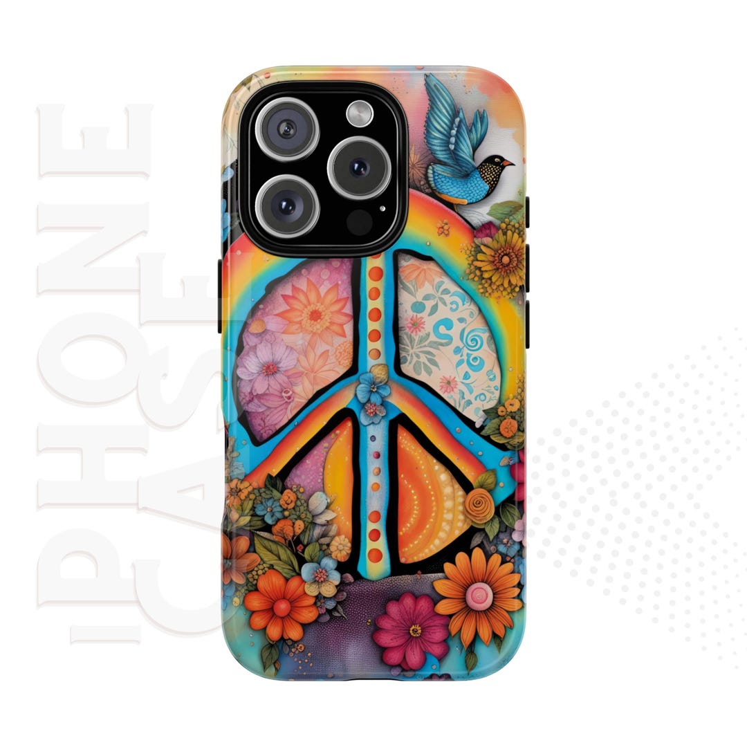 Peace Sign iPhone Case, Colorful Hippie Floral Design, Boho Art Phone ...