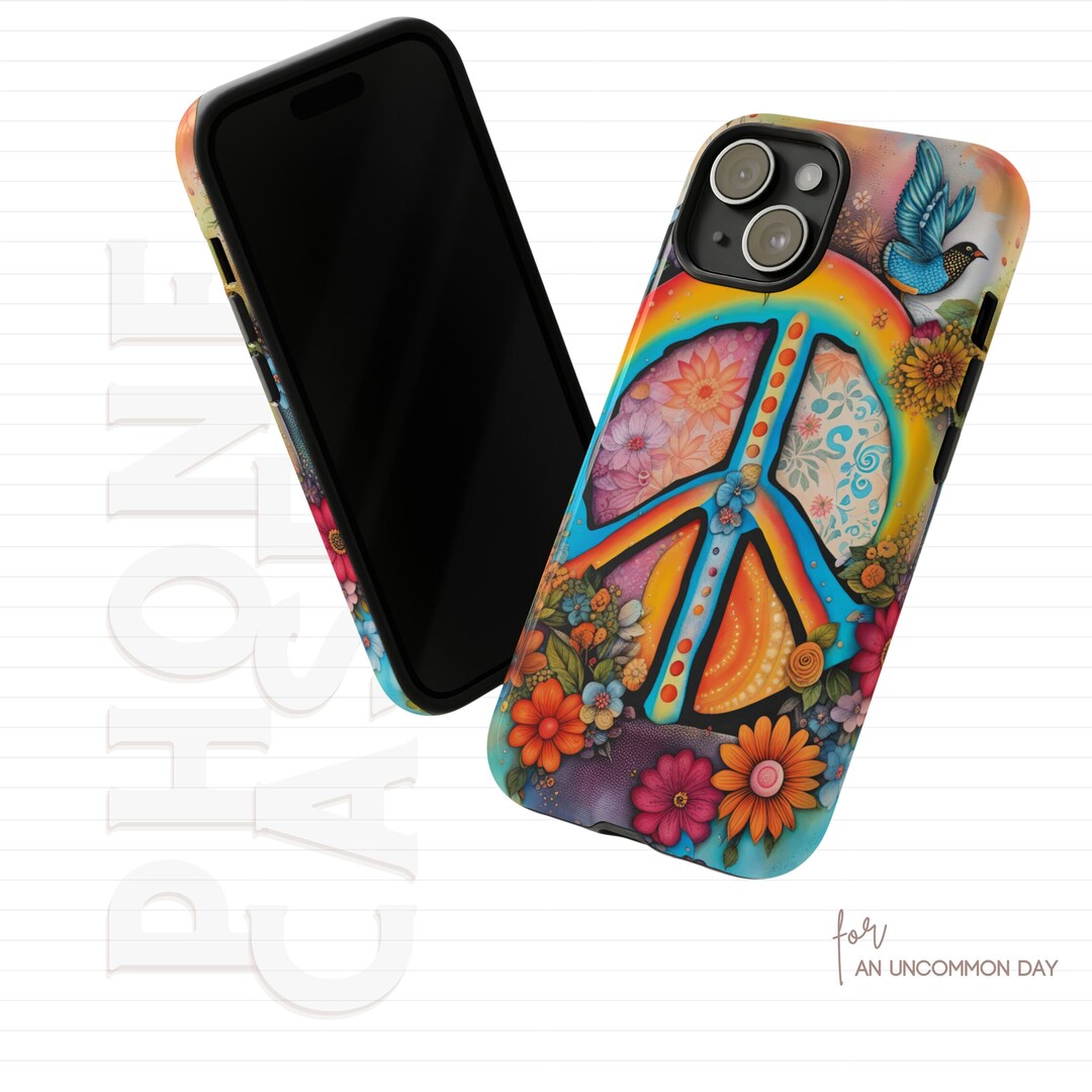Abstract Phone Case With Peace Sign and Flower Art Retro Phone Case for ...