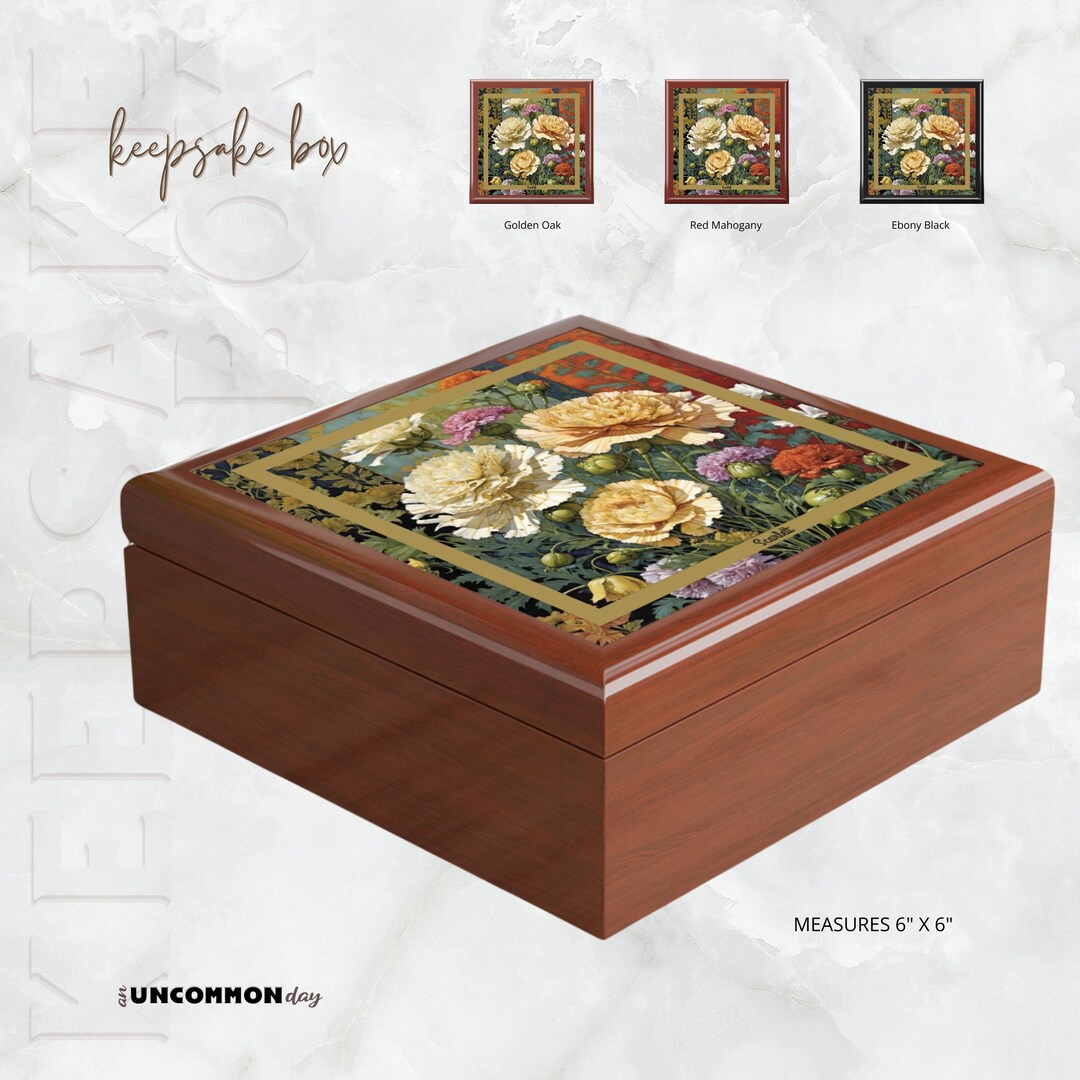 Personalized Floral Keepsake Box, Botanical Trinket Storage, Wooden ...