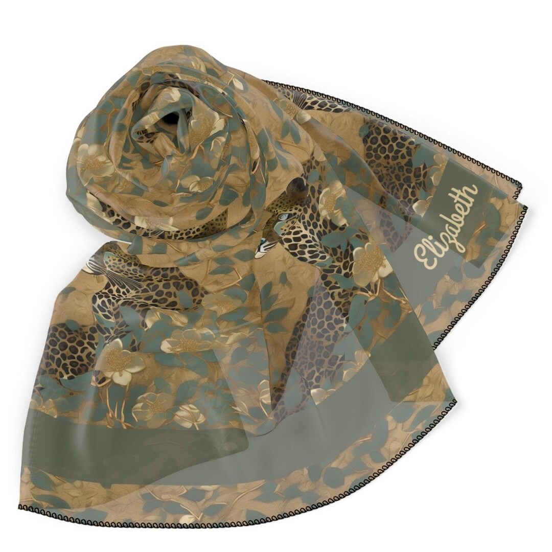 Elegant Leopard Print Chiffon Scarf, Personalized Jungle-inspired Wrap ...