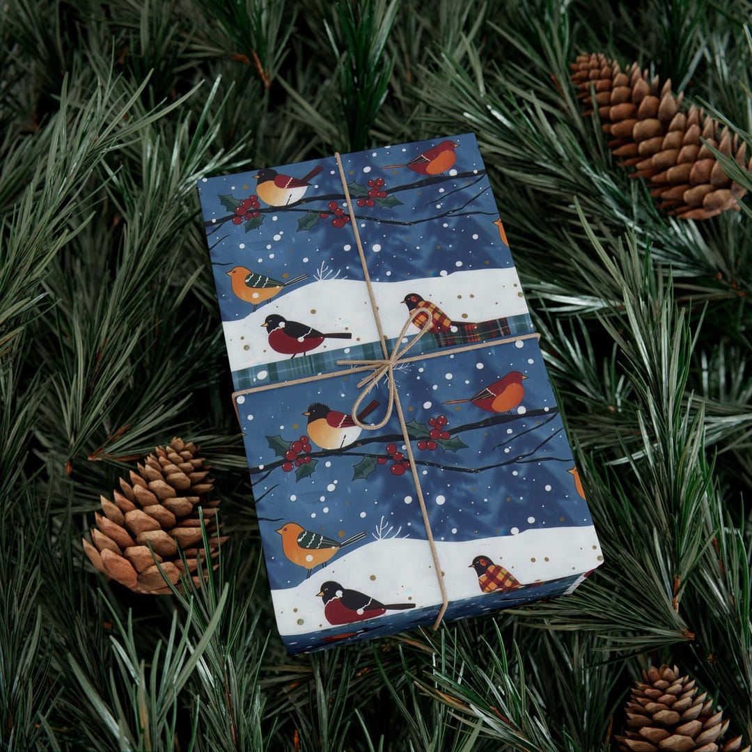 Birds and Snow Winter Gift Wrapping Paper, Holiday Giftwrap for ...