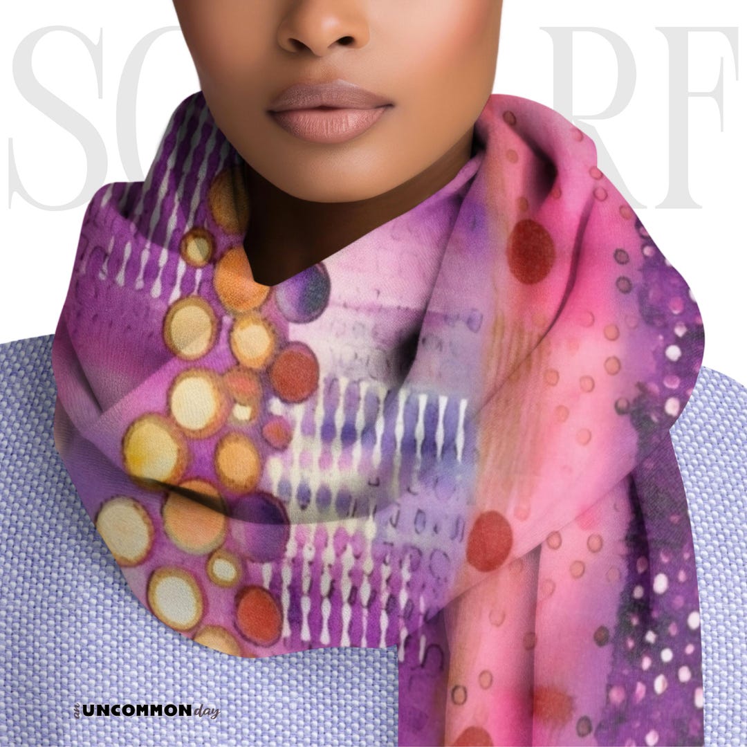 Abstract MCM Purple Pink Gold Scarf, Pashmina Party Shawl, Bohemian ...