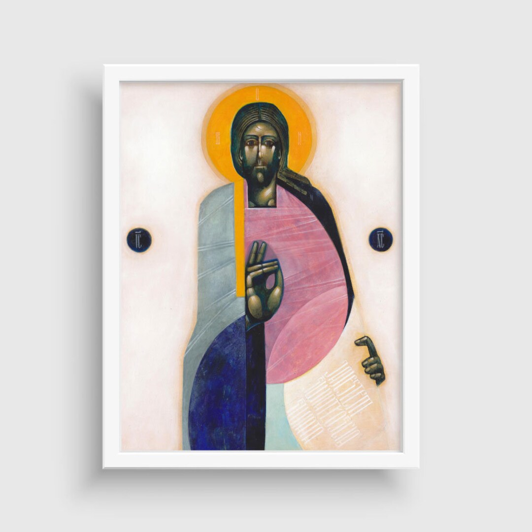 Jesus Christ, Pantocrator, Framed Canvas Print, Modern Icon, Greta ...