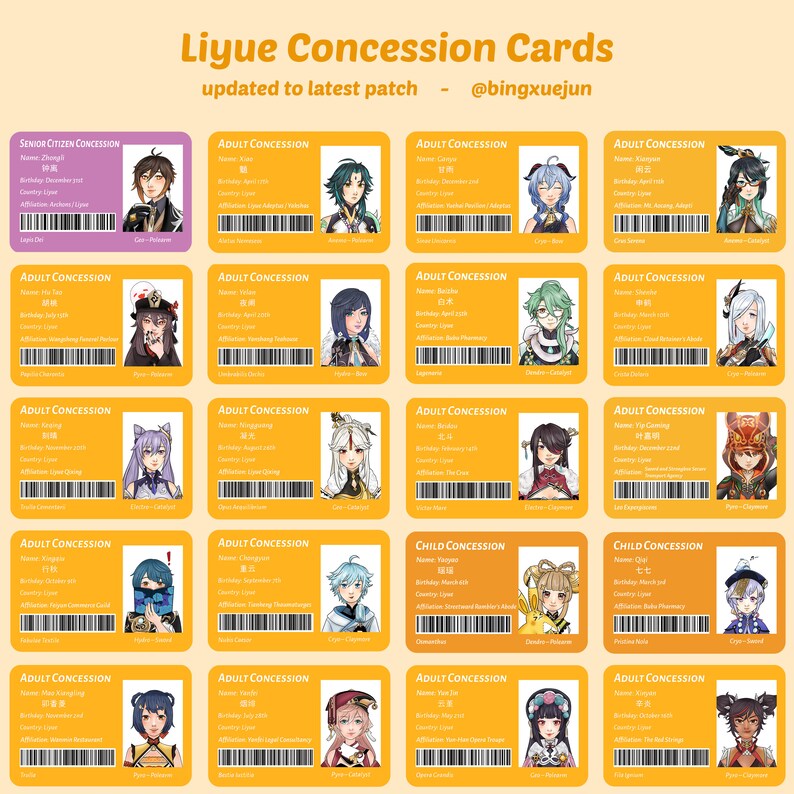 Genshin Concession Cards Gacha Pack Choose Any NEW Xianyun Gaming ...