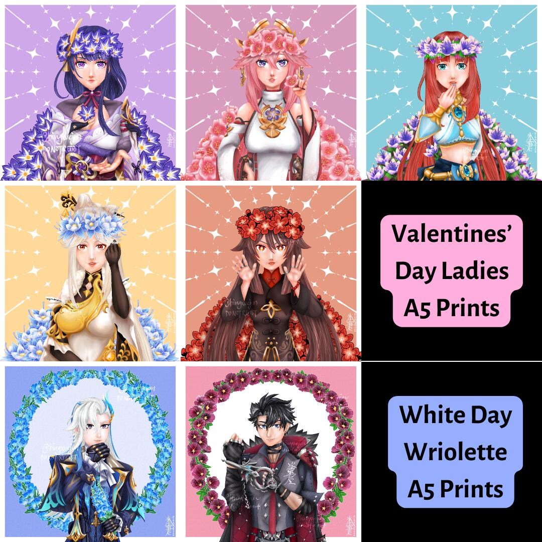 White / Valentines' Day A5 Prints Genshin Impact Wriolette Wriothesley ...