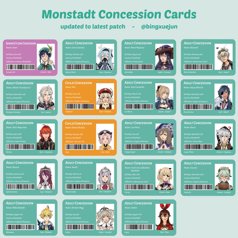 Genshin Concession Cards Gacha Pack Choose Any NEW Xianyun Gaming ...