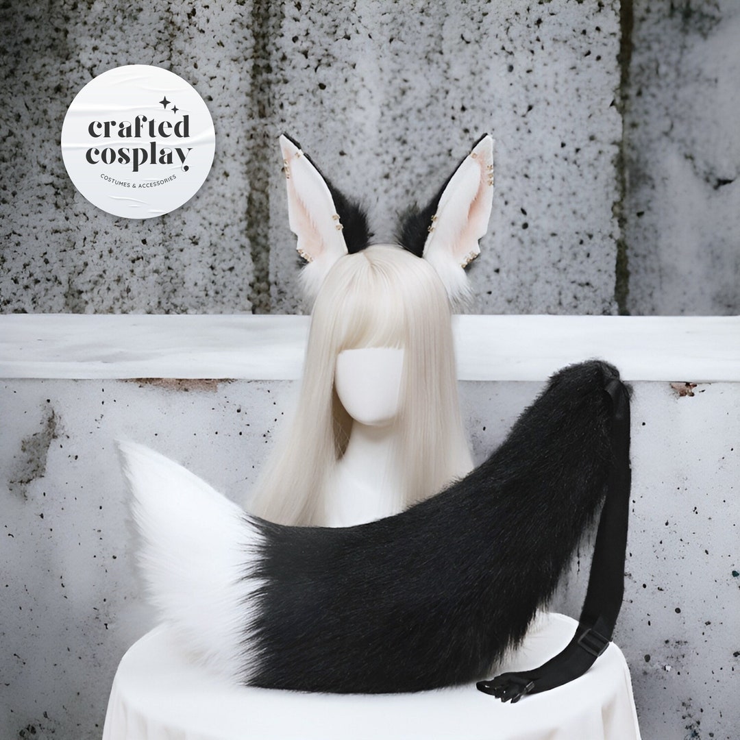 Anubis Fox Ear and Tail Set Goth Wolf Ears With Earrings - Etsy