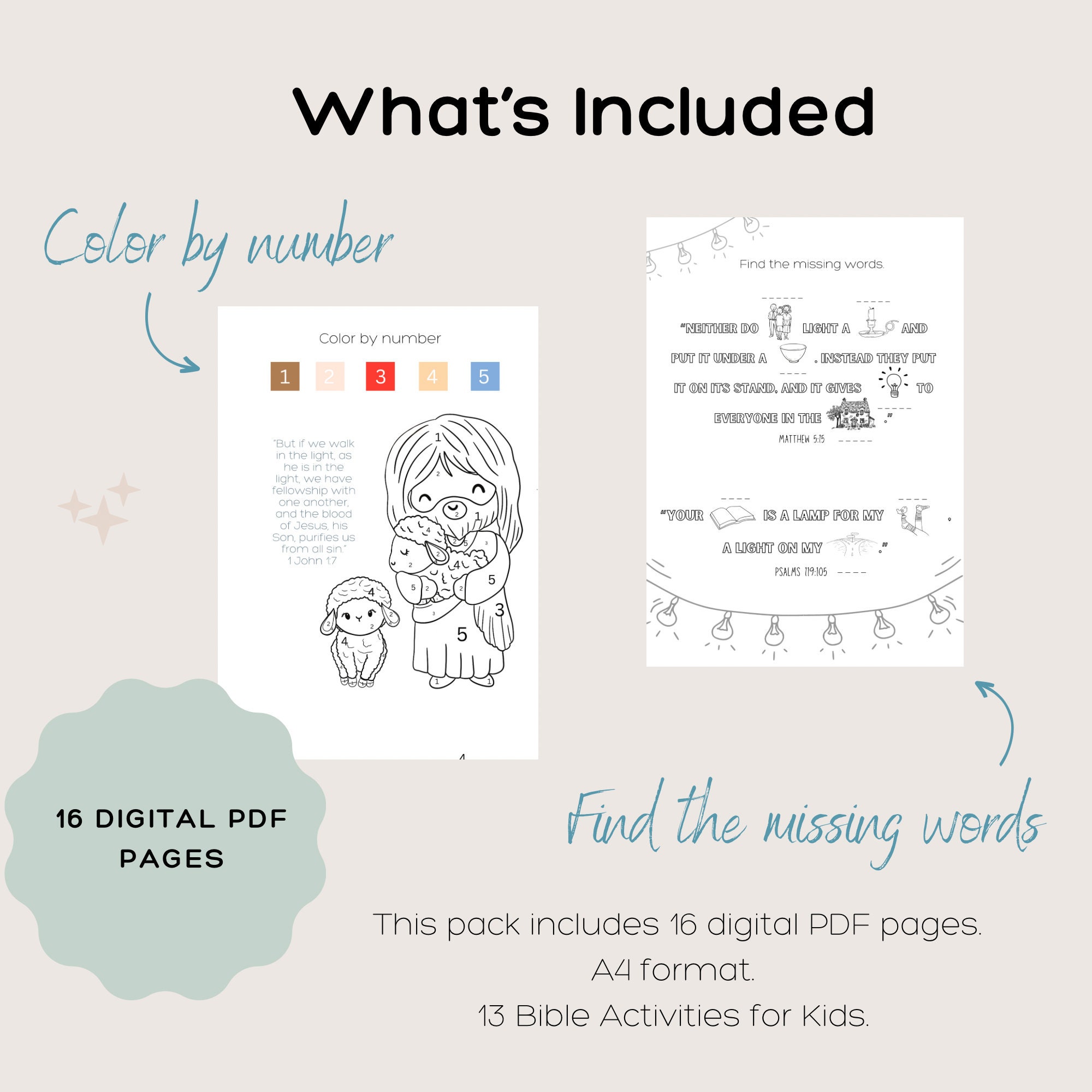 Jesus Light of the World Bible Activities Christian Children Worksheet ...