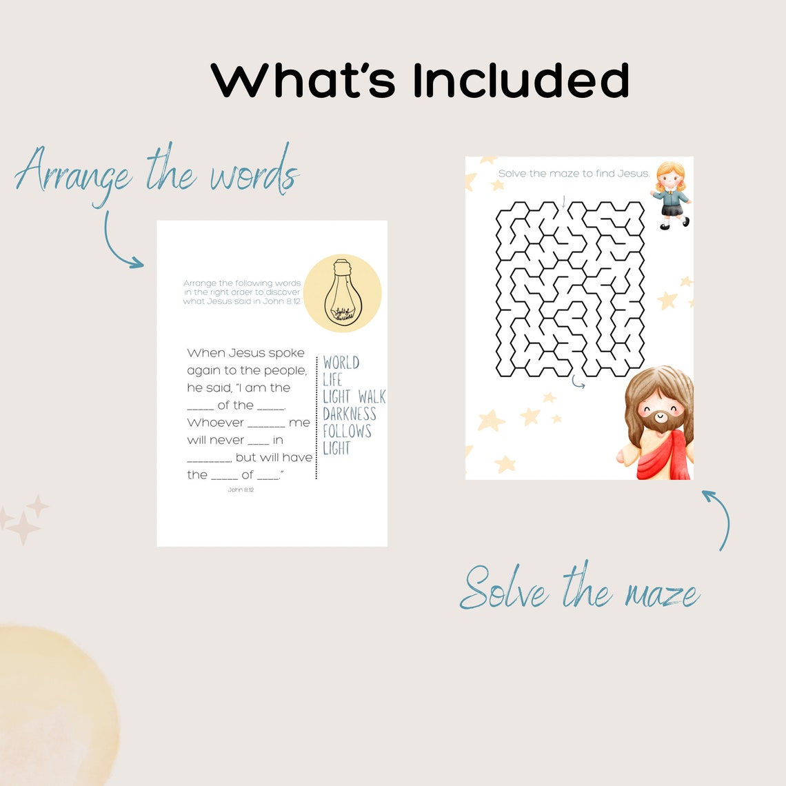 Jesus Light of the World Bible Activities Christian Children Worksheet ...