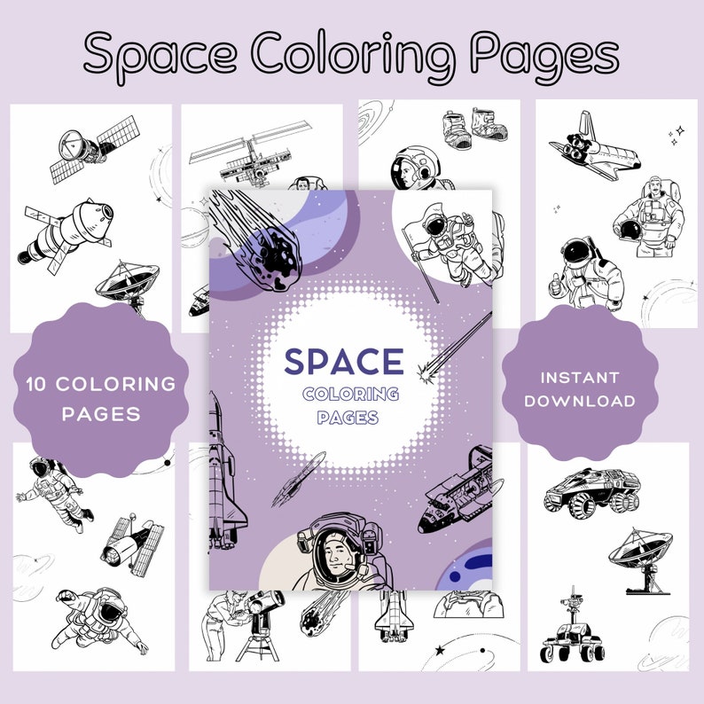 Space Coloring Pages 10 Coloring Pages PDF Digital - Etsy