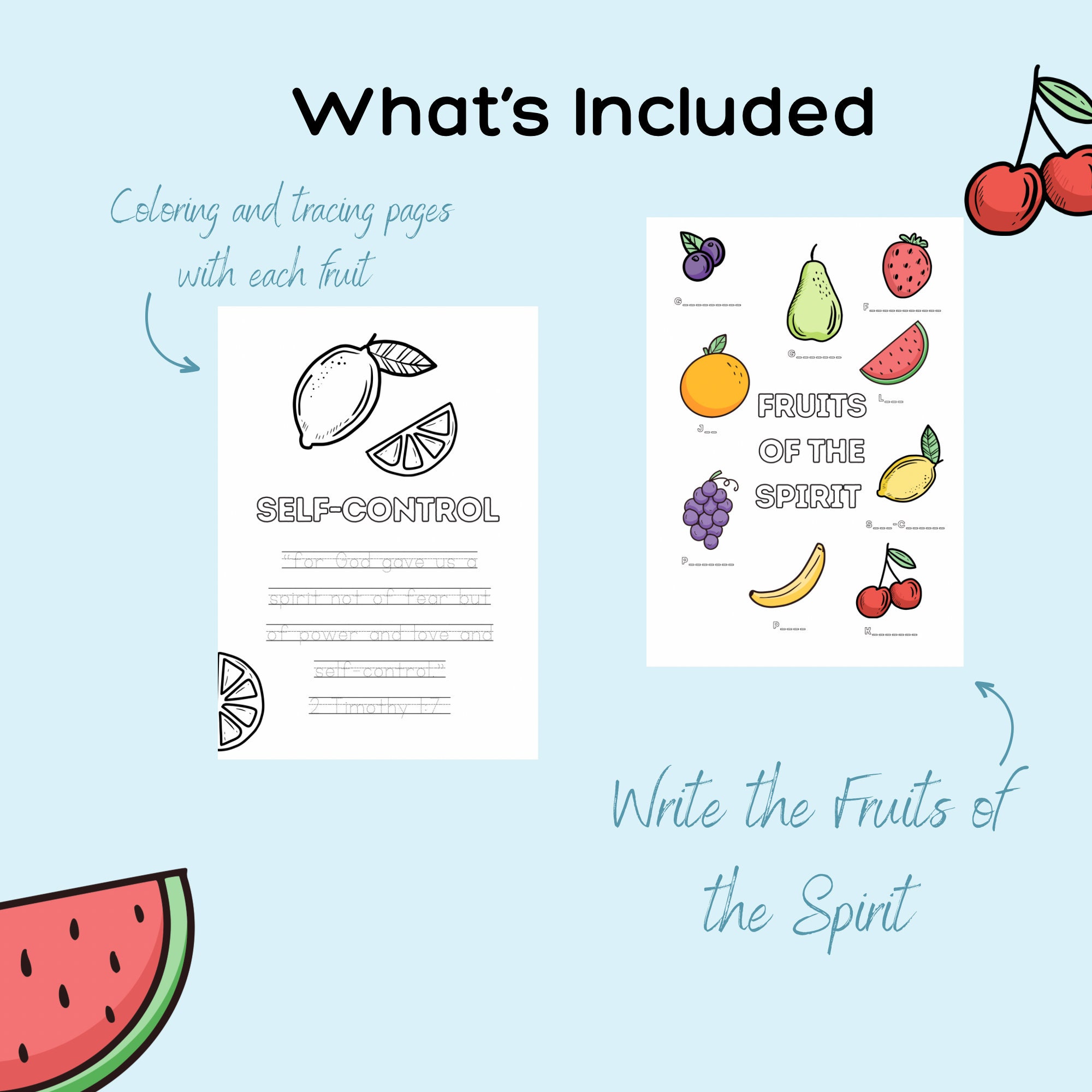 Fruits of the Spirit Coloring Tracing Pages Bible Coloring Pages ...
