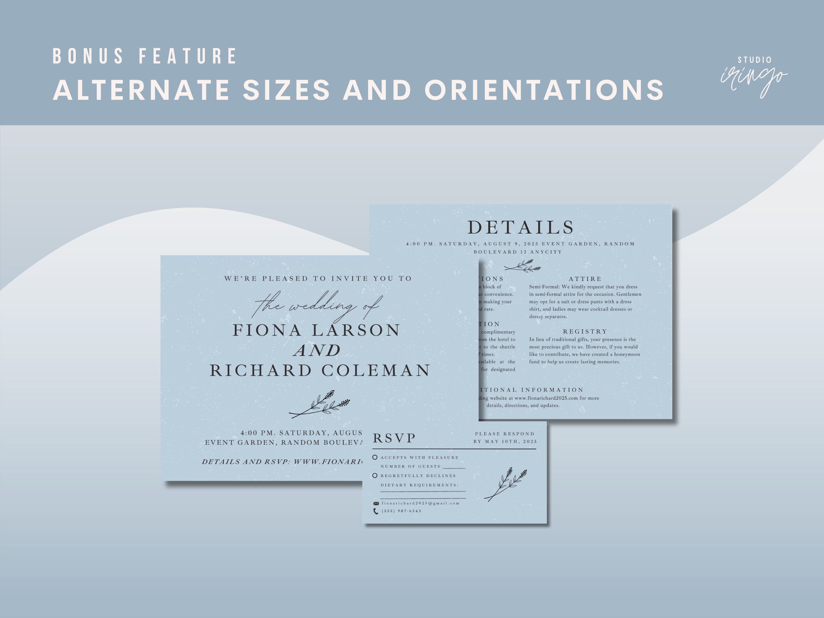 Rustic Pastel Blue Wedding Invitation Canva Template Bundle Elegant ...