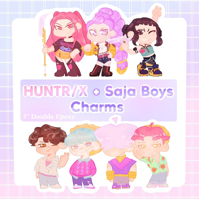 NEW!! KPOP Demon Hunters 3” Double Epoxy Keychains! HUNTRI/X + Saja ...